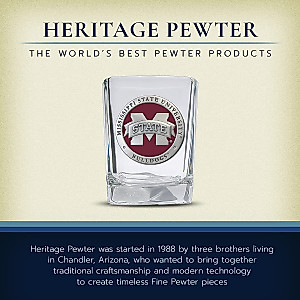 Heritage Pewter Mississippi State University Square Shot Glass | Hand-Sculpted 1.5 Ounce Shot Glass | Intricately Crafted Metal Pewter Alma Mater Inlay