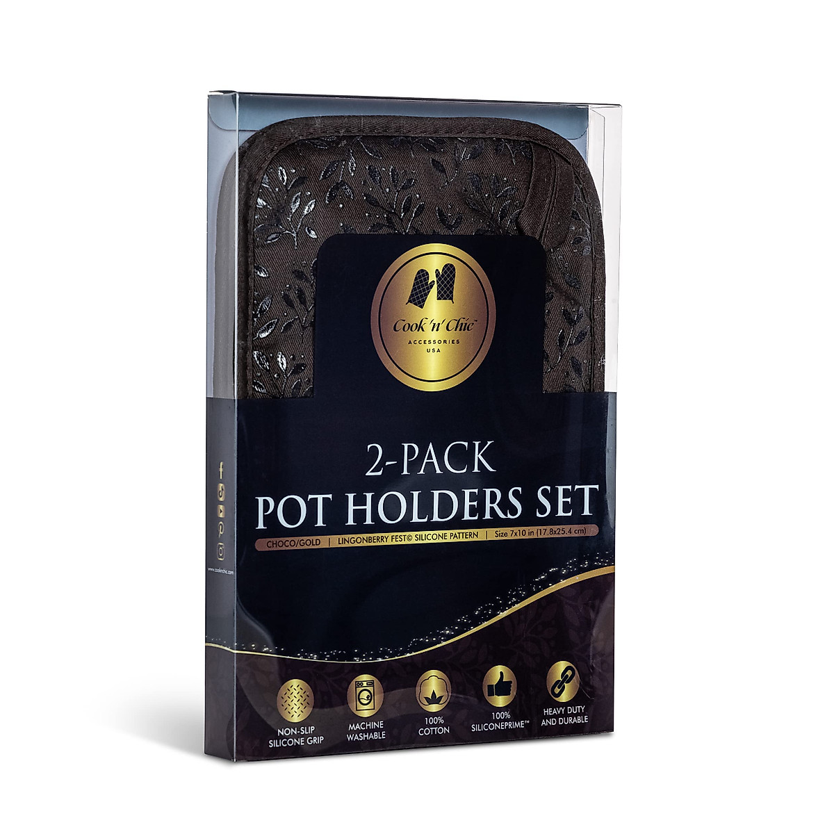 Premium Oven Mitts and Pot Holders - 500°F Heat Resistant - Non Slip Textured Grip - Flexible Soft Terry Cloth Cotton Lining