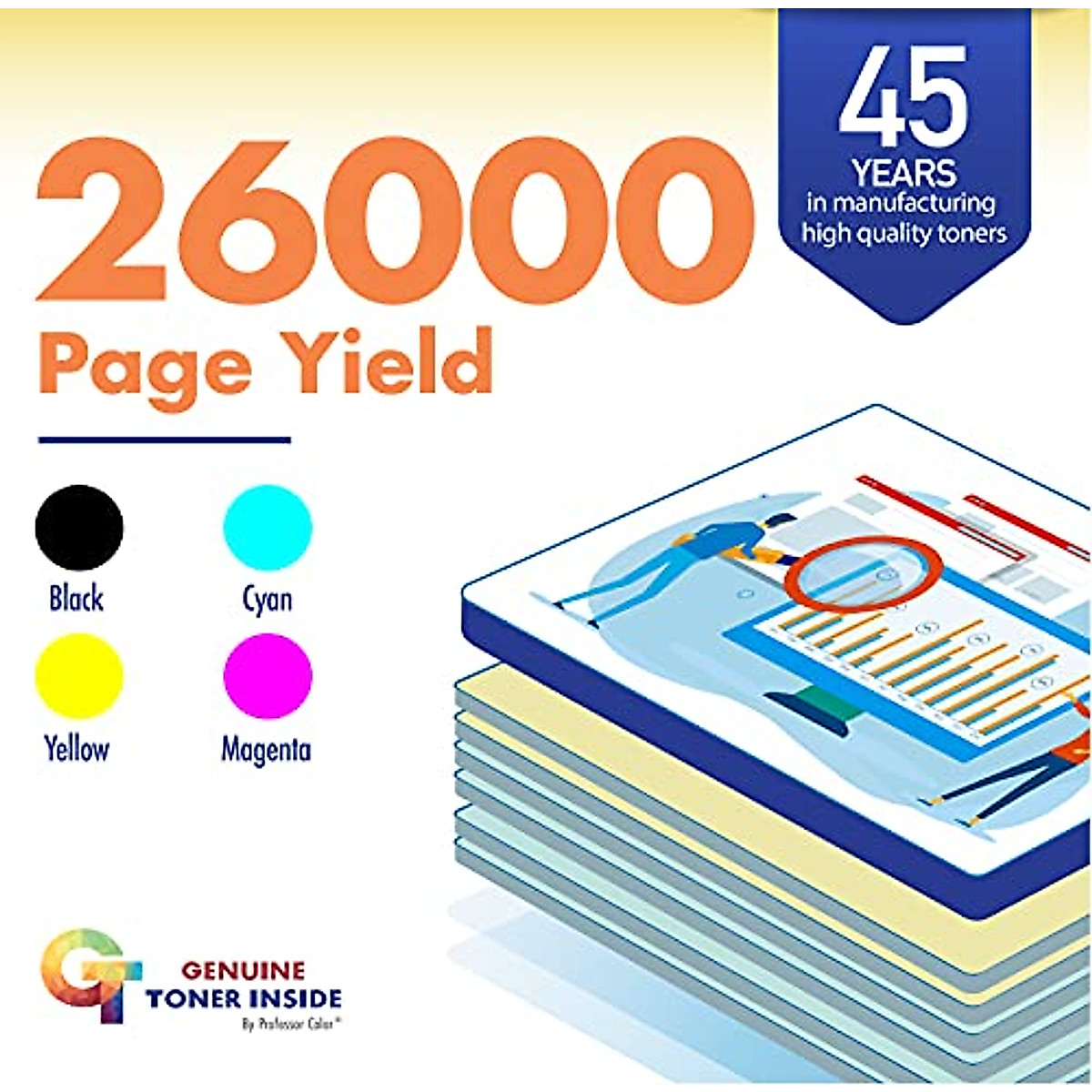 Professor Color Re-Coded OEM Toner Cartridge Replacement for Xerox Phaser 6600 and Xerox WorkCentre 6605 | 106R02225 106R02226 106R02227 106R02228 - High Yield 4 Pack