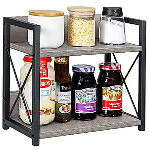 Giikin Countertop Shelf Organizer, 2 Tier Kitchen Spice Rack Organizer for Countertop, Wood Coffee Counter Shelf Organizer for Home (Smoky Grey)