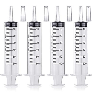 Ackers 50Pcs 60ml Large Plastic Syringe Individually Sealed with Measurement & Cap,for Scientific Laboratory and Dispensing Multiple Uses Measuring Syringe Tools