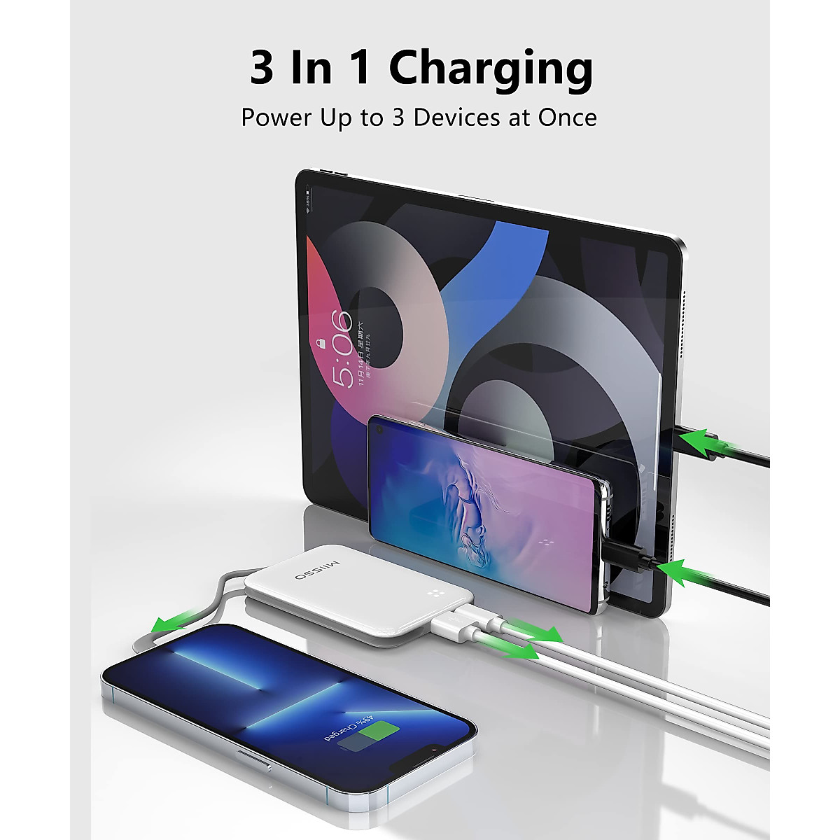 REDISONA Small Portable Charger 4500mAh Power Bank with Built-in Cable, Mini External Battery Pack Compatible with iPhone 14/14 Pro/14 Plus/14 Pro Max/13/12/11/X/8/7/6 Airpods, White