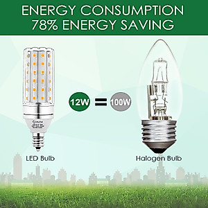 E12 LED Bulbs,12W LED Corn Light Bulb, E12 LED Bulb 100W Equivalent 1200 Lumen 3000K Warm White, Non-Dimmable LED Candelabra Light Bulbs, E12 Candelabra Base Chandelier Light Bulbs, Pack of 3