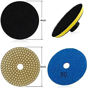 Diamond Polishing Pads Set 4 inch Wet/Dry Diamond Sanding Pads Kit 11 Piece Set Granite Stone Concrete Marble Buffer with M14 Drill Adapter