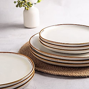 AmorArc Ceramic Dinnerware Sets,Handmade Reactive Glaze Plates and Bowls Set,Highly Chip and Crack Resistant | Dishwasher & Microwave Safe,Service for 4 (12pc)