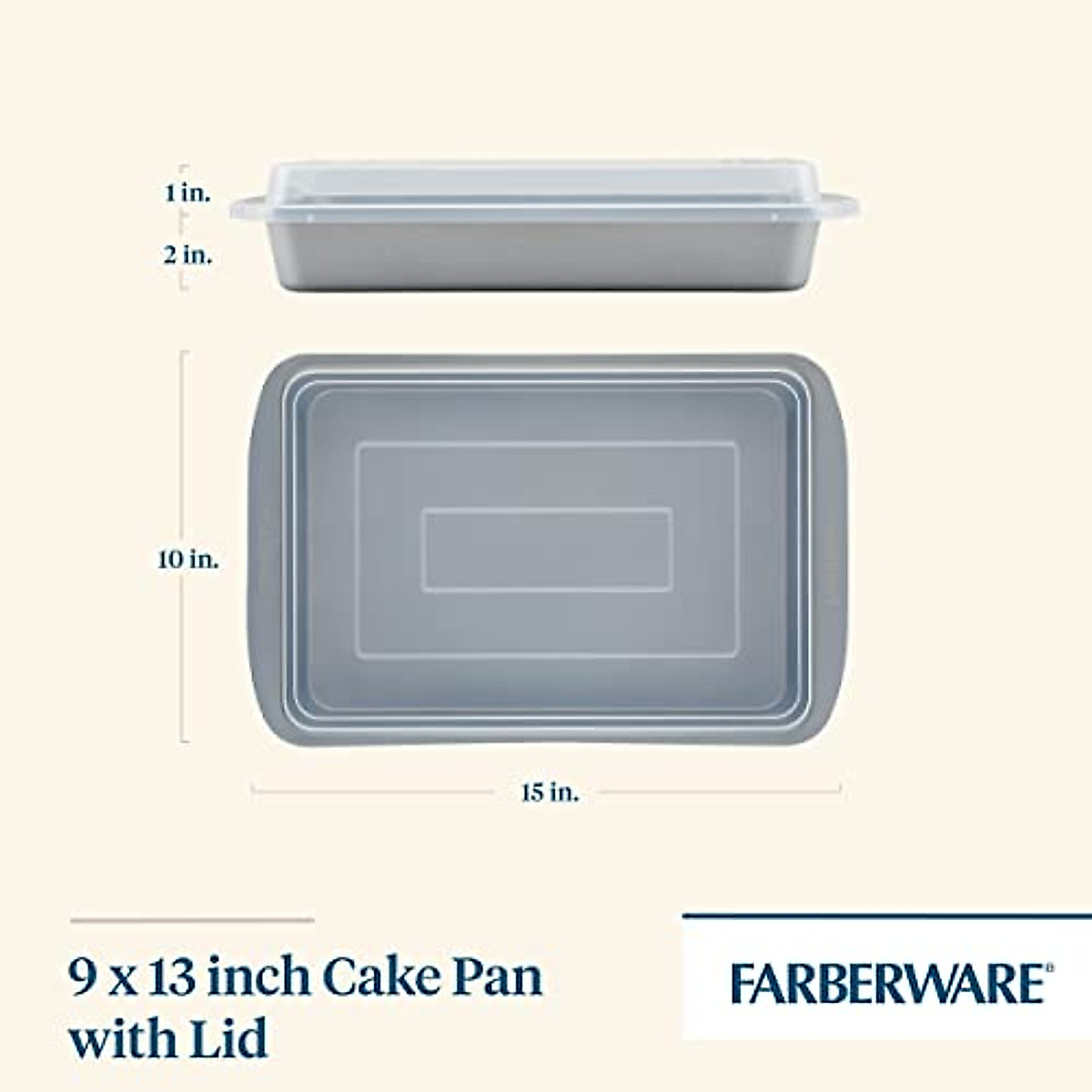 Farberware GoldenBake Bakeware Nonstick Baking Pan/Cake Pan with Lid, Rectangle, Insulated, 9 Inch x 13 Inch - Gray