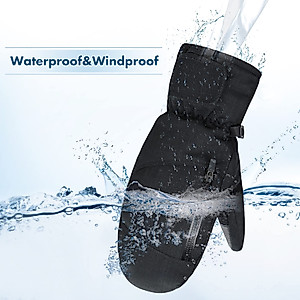 Durio Ski Mittens for Women Men Waterproof Ski Gloves Women Men Touchscreen Snow Gloves for Winter Snowboard Snowmobile Black Large