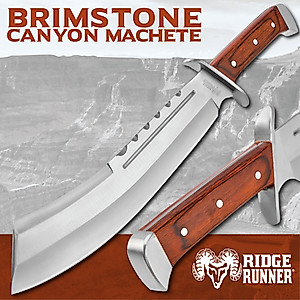 Ridge Runner Brimstone Canyon Machete – Stainless Steel Blade, Durable Pakkawood Handle, Tough Nylon Sheath, Rock Solid Design – Savage Machete for Field Work - 17” Overall