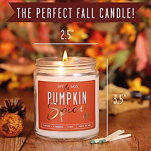 Pumpkin Spice Candle, Fall Candles - 'Pumpkin Spice' Pumpkin Candle, Autumn Scented Soy Candles for Home, Fall Scented Candles for Home, Fall Home Décor, 9oz Reusable Jar, 50Hr Burn, Made in USA