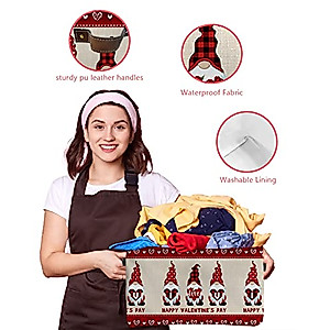 Valentine's Gnomes Storage Basket for Shelves, I Love You Gnomes on Burlap Textured Love Heart Roses Storage Cube Fabric Storage Bins, Closet Organizers with Handles for Book, Toys, 15x11x9.5 Inch