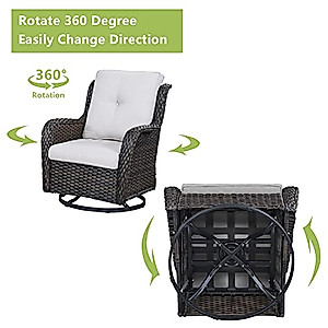 Rilyson Wicker Rocking Chair Swivel Chairs - 4 Piece Rocker Patio Chairs Set Rattan Rocking Chair for Outdoor Porch Deck Garden Backyard(Brown/Beige)