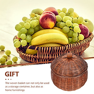 DOITOOL Rattan Boxes with Lid Woven Egg Basket Wicker Tray Pumpkin Shape Rattan Storage Basket Box Storage Bin Desktop Makeup Organizer for Shelf Home Bathroom Decor L