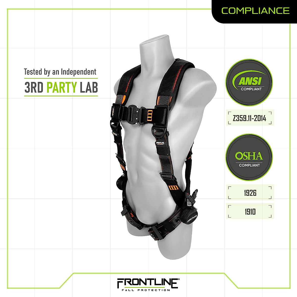 Frontline 110VTB Combat™ Lite Vest Style Harness with Aluminum Hardware and Suspension Trauma Straps | Quick Connect Buckle | OSHA and ANSI Compliant (Size: M-L)