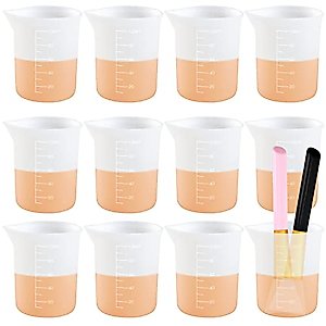 12PCS Silicone Measuring Cups for Resin,2PCS 250ml & 4PCS 100ml Measuring Cups, 4PCS Resin Cups,2PCS Silicone Brush , Non-Stick Glue Tools with Precise Scale