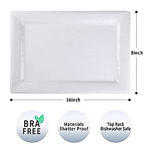 LOK-OSEMILE Emboss effectSet of 2 Melamine Rectangular Serving Trays/Platters - White (2)