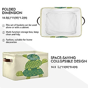 Qilmy Cartoon Three Turtles Storage Basket, Durable Canvas Organizer With Handles Large Collapsible Storage Bins Boxes for Home Office Closet - 1pack