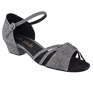 Women's Ballroom Dance Shoes Salsa Latin Practice Dance Shoes Black Glitter Satin 6030FTEB Comfortable - Very Fine 1" Heel 8.5 M US [Bundle of 5]