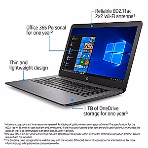 HP Stream 14-inch Laptop, AMD Dual-Core A4-9120E Processor, 4 GB SDRAM, 64 GB eMMC, Windows 10 Home in S Mode with Office 365 Personal for One Year (14-ds0060nr, Brilliant Black)