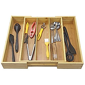 Simhoo Premium Deep Bamboo Expandable Drawer Organizer Big Adjustable Drawer Divider Organizers Box