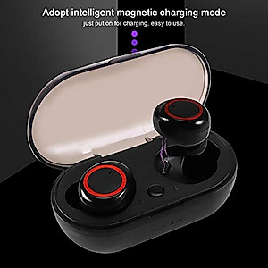 Bluetooth Earphone, TWS Mini Bluetooth Wireless Headphone with HiFi Stereo Sound Magnetic Charging Binaural Call Sports Earphone with Charging case for iOS, Android.(Black)