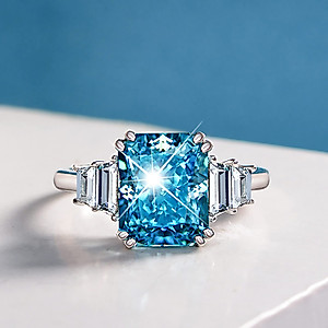 shuaiguo 925 Sterling Silver London Blue Topaz Women's Engagement Ring 14K White Gold Women's Solitaire Ring