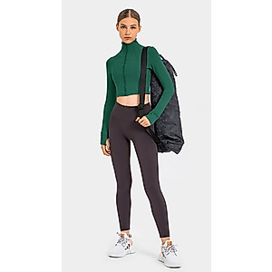KTILG Women Crop Workout Jacket Zip-Up Lightweight Pullover Athletic Yoga Running Cropped Long-Sleeve Jackets Tops with Thumb Holes