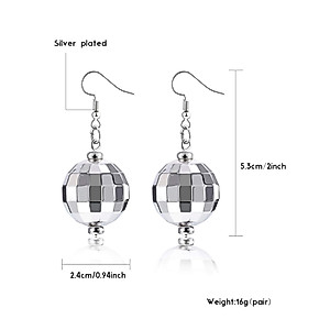 Tatuo 2 Pairs of Disco Ball Earrings 60's or 70's Silver Disco Ball Earrings for Women
