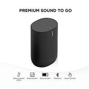 Sonos Move - Battery-Powered Smart Speaker, Wi-Fi and Bluetooth with Alexa Built-in - Black​​​​​​​