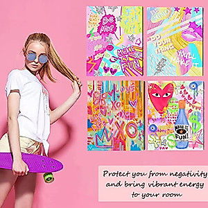 WALTSOM Preppy Room Decor, Framed Aesthetic Preppy Wall Decor Hot Pink Preppy Canvas Wall Art for Teen Girls Bedroom Pink College Dorm Room Posters (Set of 4, 8x10 inch, Framed)