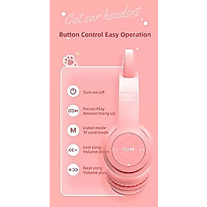 Cat Ear Wireless Headphones with Led Light, Cute Design Bluetooth Headset with Mic (Pink)