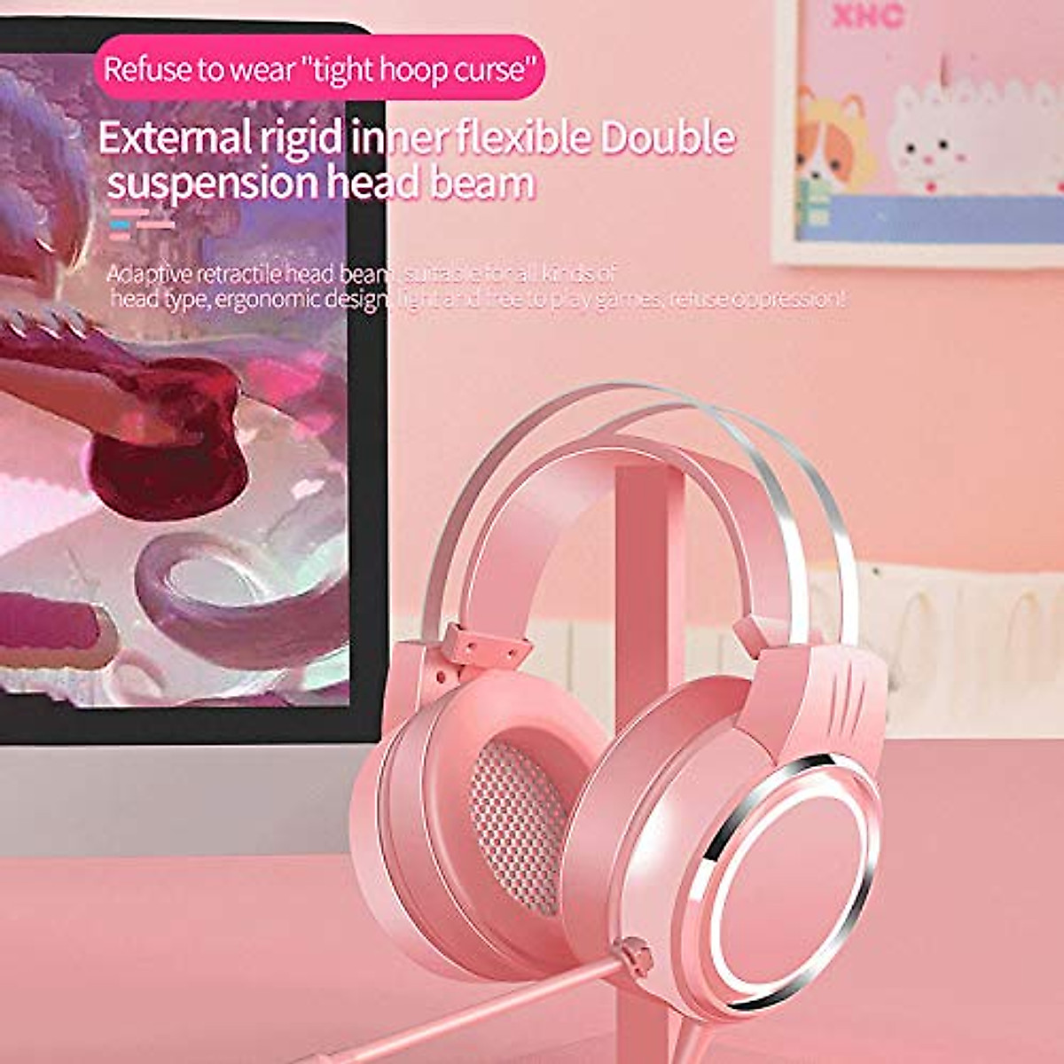 Abbcoert Wired Gaming Headset for PS5 Console and Playstation 5,Surround Sound Bass PC Headphones with Mic for Xbox One/Phone/Laptop Tablet Gamer