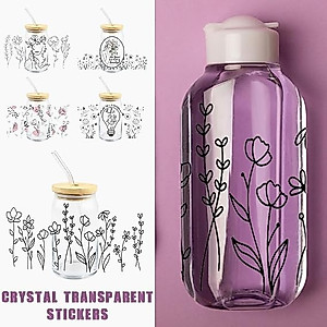 UV DTF Cup Wrap,Transfer Stickers for Glass Cups,Flowers Leaf Waterproof UV DTF Cup Wrap Rub on Transfers Stickers Decals,Clear Film Transfer Paper UV DTF Cup Wraps Transfer Sticker Iron-on Transfers