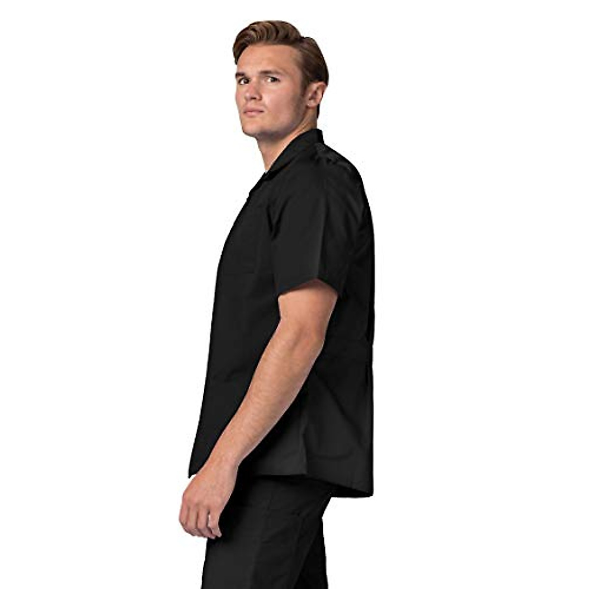 Adar Universal Scrubs for Men - Zippered Short Sleeved Scrub Jacket - 607 - Black - 2X