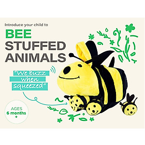 Etna Plush Buzzing Bees Toy - Cute Soft Mommy Bee Carrier Holds 4 Baby Bee Dolls, Squeeze Activated Sounds