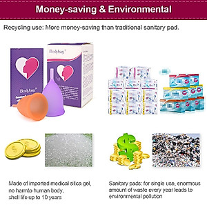 Bodybay Menstrual Cup, Set of 2 Periods Kit with FDA Registered，Best Feminine Alternative Protection to Tampons and Cloth Sanitary Napkins