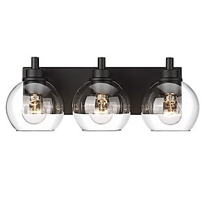 METWET Bathroom Light Fixtures, 3-Light Matte Black Vanity Light, Modern Wall Sconces with Clear Glass Globe Shade, Bathroom Wall Lights for Mirror Kitchen Bedroom Hallway, VL195-MB-3