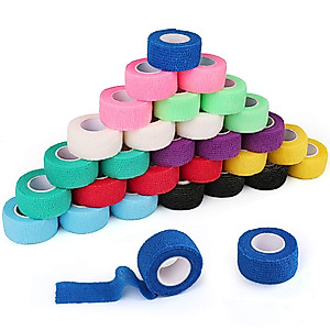 LotFancy Self Adhesive Bandage Wrap, 30 Pack 1 inch x 5 Yards Self Adherent Wrap, First Aid Athletic Tape, Cohesive Bandage, Sports Tape, Medical Supplies for Finger, Ankle, Wrist Sprains &Swelling