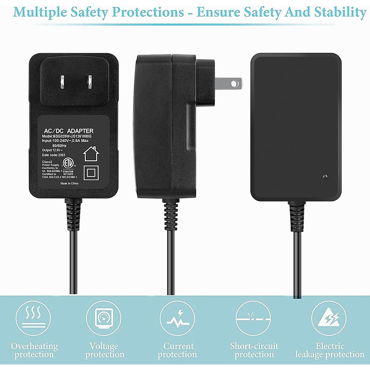 SLLEA 12.6V 1A 2-Prong ACto DC Adapter Replacement for Aiper Smart AIPURY600 AIPURY 600 Cordless Automatic Robotic Pool Vacuum Cleaner 2600mAh Lithium Ion Battery Xinsu Global XSG1261000US Charger