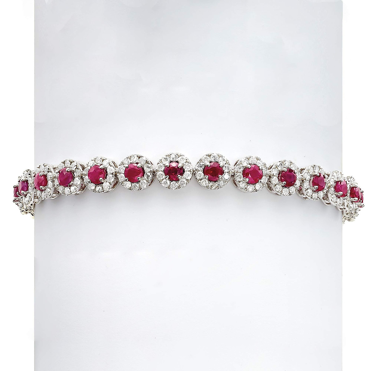 Ross-Simons 5.50 ct. t.w. Ruby and 3.00 ct. t.w. Diamond Tennis Bracelet in 14kt White Gold. 7 inches