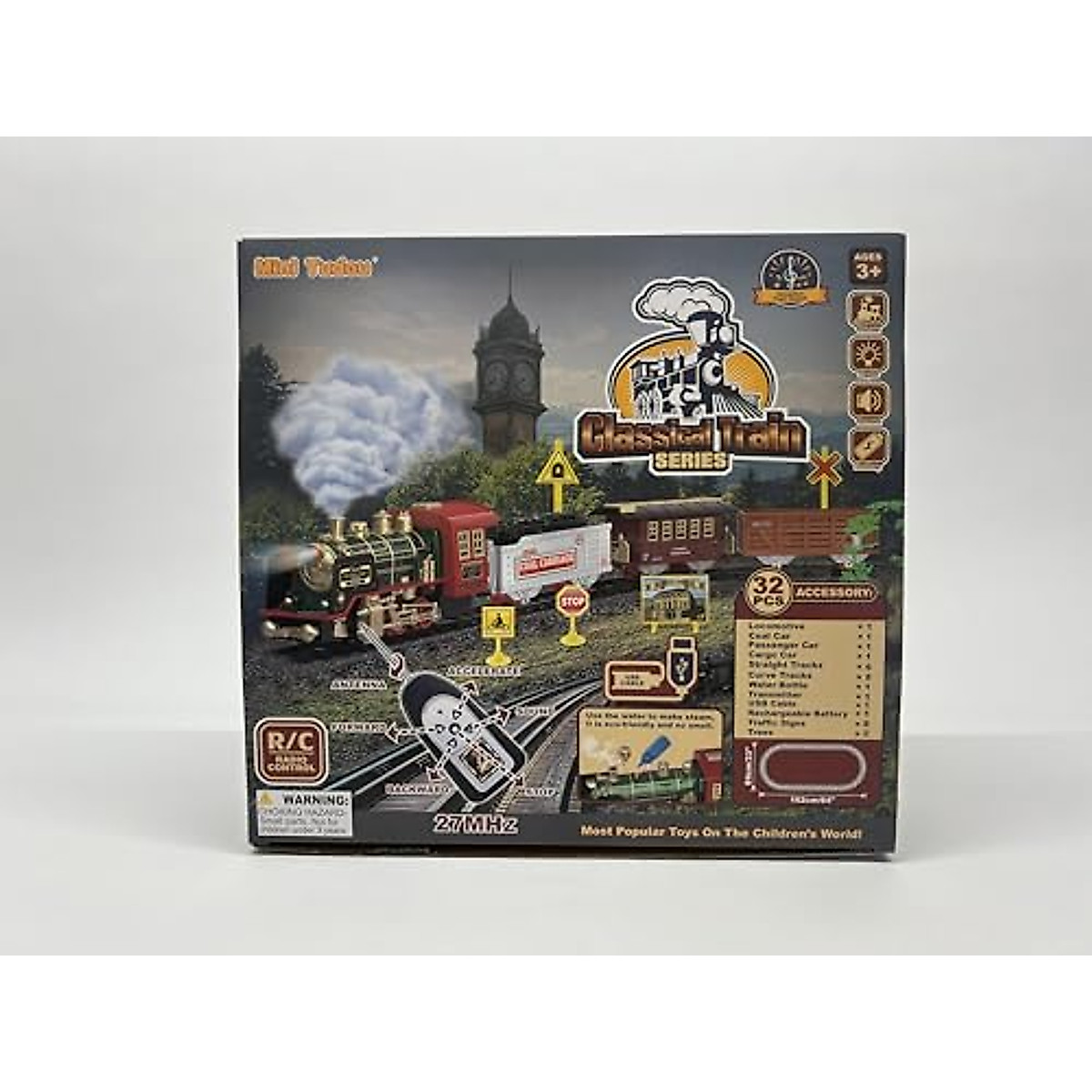 Mini Tudou Christmas Electric Train Set w/Steam, Sound & Light, Remote Control Train Toys w/Steam Locomotive Engine, Cargo Cars & Tracks, Toy Train w/Rechargeable Battery for Kids Boys 3+ Year Old