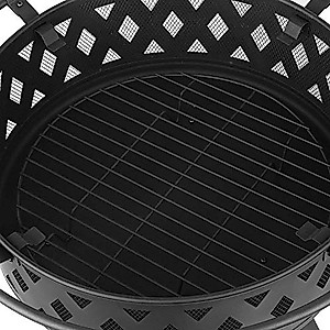 LEAYAN Garden Fire Pit Grill Bowl Grill Barbecue Rack Round Large Fire Pit with Protective Cover and Poker, Steel Outdoor Patio Heater, Garden and Charcoal Burner, Black,Outdoor Fire Pits