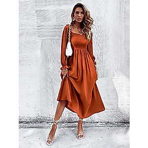 Floerns Women's Boho Floral Print Square Neck Flounce Sleeve A Line Long Dress A Burnt Orange XS