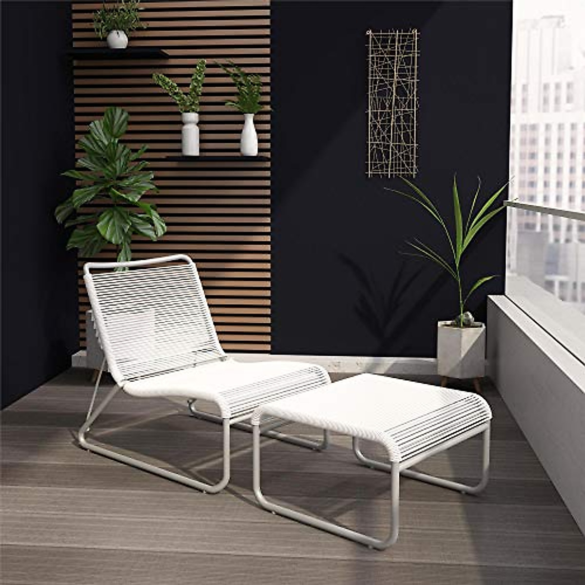 CosmoLiving by Cosmopolitan 88859WHG1E, Lita 2 Piece Patio Lounge and Ottoman Set, White