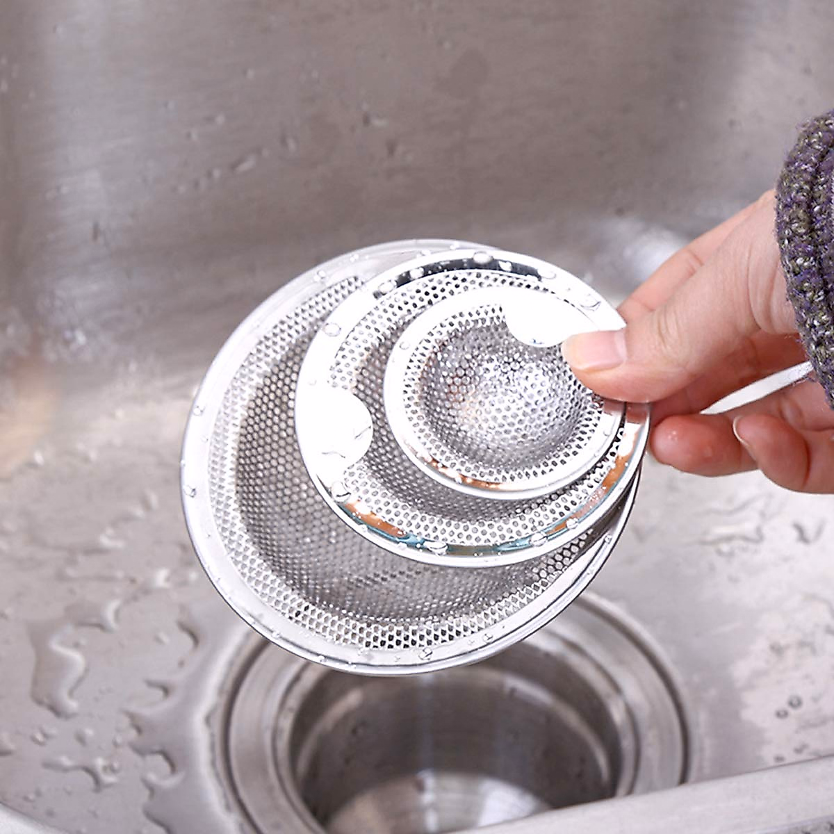 Fayonnir Stainless Steel Drain Strainer, 2 Pieces Drain Strainer Perfect for Kitchen Sink, Strainer Shower, Bathtub, Available in Three Sizes (Large)