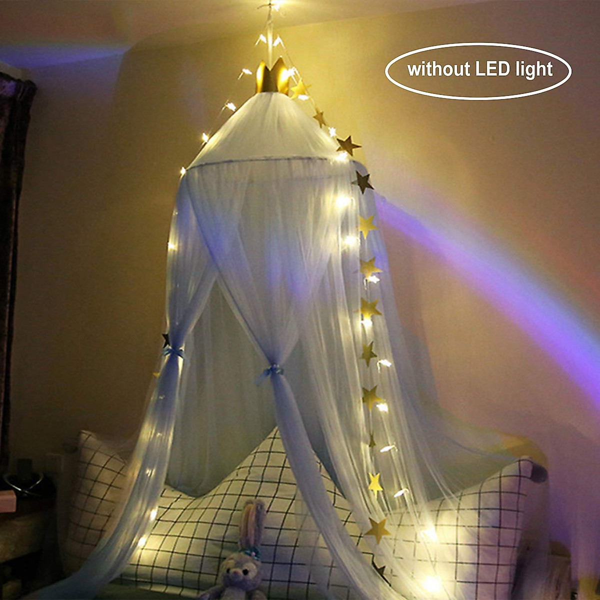 Jolitac Princess Bed Canopy for Girls Room Decor Round Lace Mosquito Net Play Tent Reading Nook Canopies Yarn Girl Dome Netting Castle (Blue)