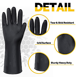 Chumia 8 Pair Chemical Resistant Latex Gloves Heavy Duty Black Rubber Gloves Cleaning Protective Safety Work Gloves for Car Home Lab, 12.6 x 4.5 Large