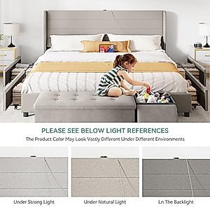 YITAHOME King Bed Frame with 4 Drawers,Upholstered Platform Bed Frame with USB-C/A & Wingback Headboard,Button Turn Headboard, No Box Spring Needed, Noise-Free(Beige, King)