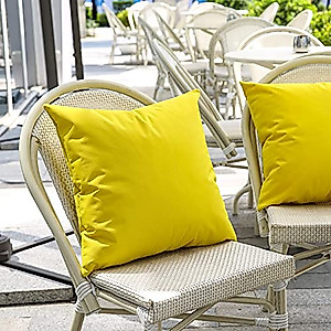 Lewondr Waterproof Outdoor Throw Pillow Cover, 2 Pack Solid PU Coating Throw Pillow Case UV Protection Garden Cushion Cover for Patio Sofa Couch Balcony 18"x18"(45x45cm) - Yellow