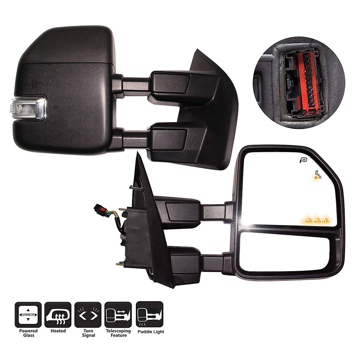 AERDM New towing mirror Black Housing with Temperature sensor fit Ford Super Duty F-250 F-350 F-450 F-550 2017 2018 2019 w/Blind Spot with arrow Lamp,Turn Signal, Puddle, Clearance and Auxiliary Lamp