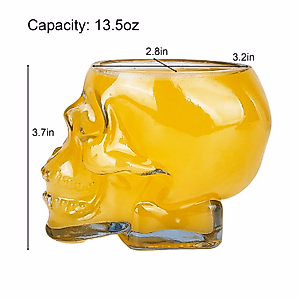 CGIZEA 2 Piece Skull Glass Cups 13.5oz Halloween Skull Decor Cups Crystal Skull Shot Glasses Vodka Spirits Clear Glass Cups Stylish Tiki Glass Tiki Mug Tiki Cup Cocktail Glasses Hawaiian Style Glass